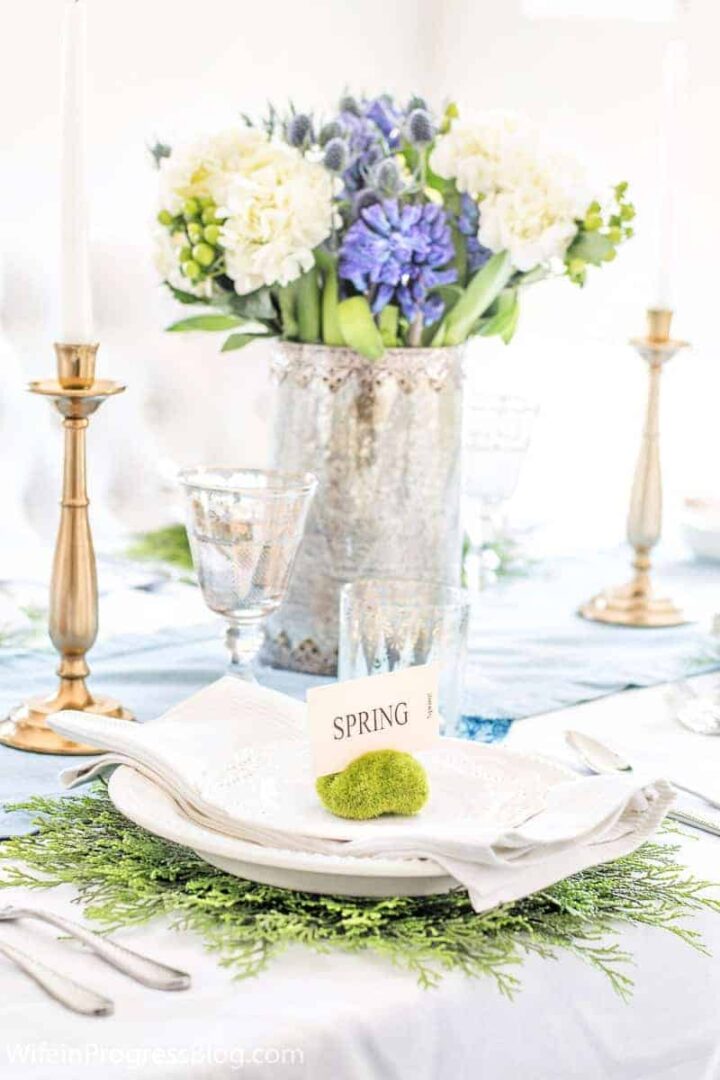 Simple DIY Spring Table Setting With Pops of Green & Blue