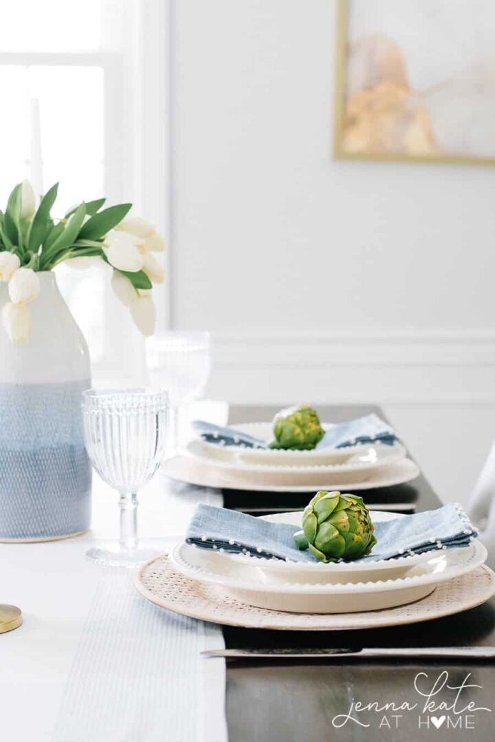 Simple DIY Spring Table Setting With Pops of Green & Blue